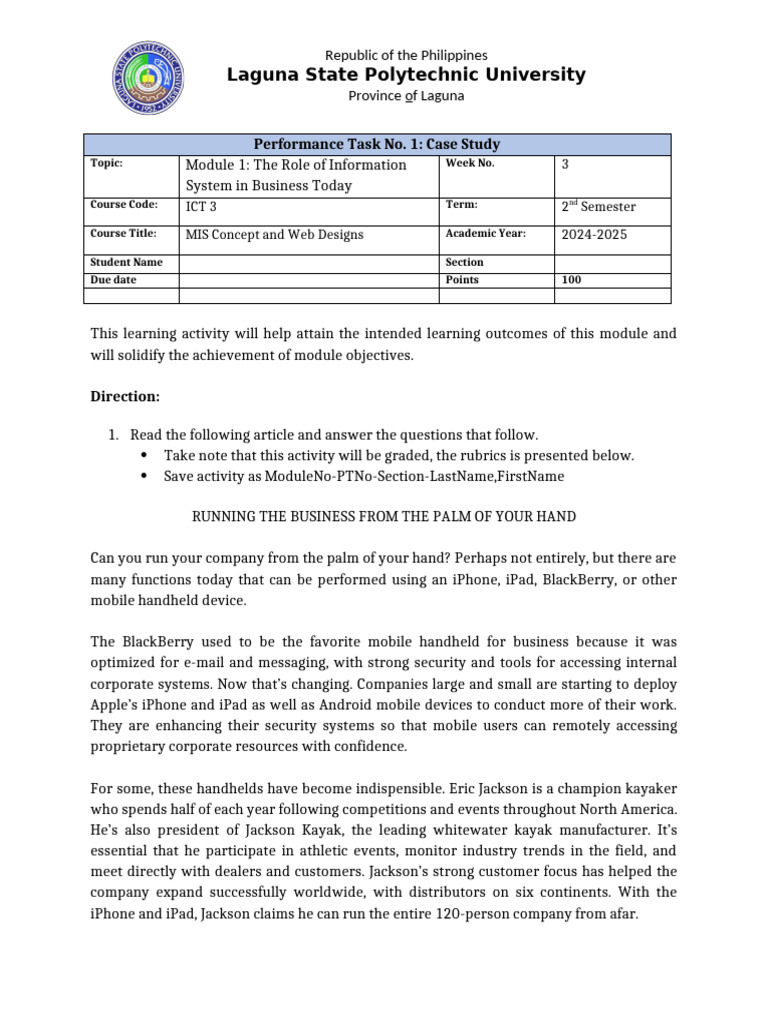 Module 1-Performance Task No. 1-Case Study | PDF | I Phone | Apple Inc.