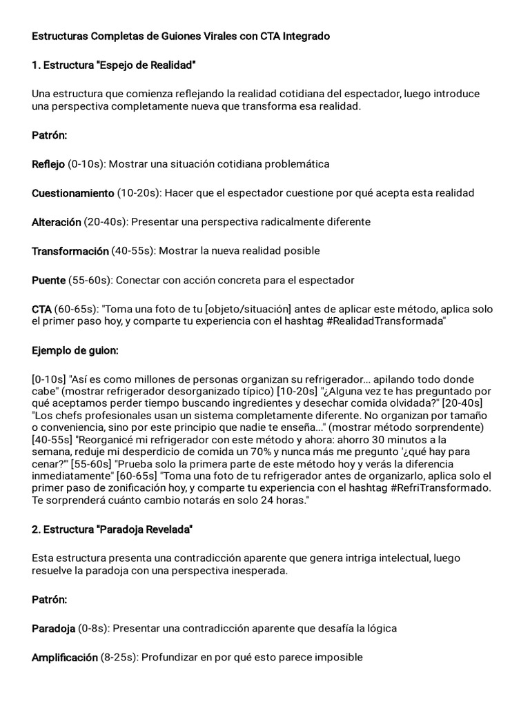Guiones Virales: Estructuras y CTA | PDF | Paradoja | Dormir