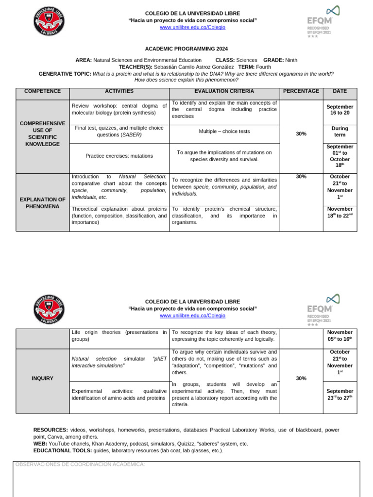 9 SCIENCE ACADEMIC PROGRAMMING 2024 4th TERM | PDF | Science | Proteins