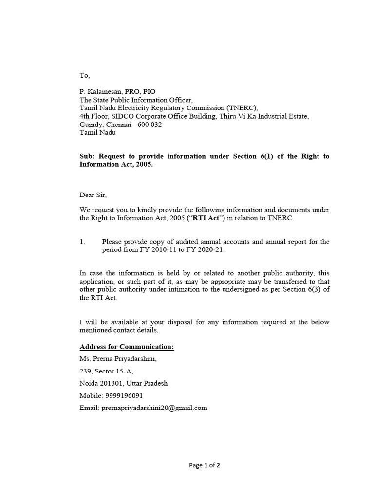 Draft RTI Sample | PDF