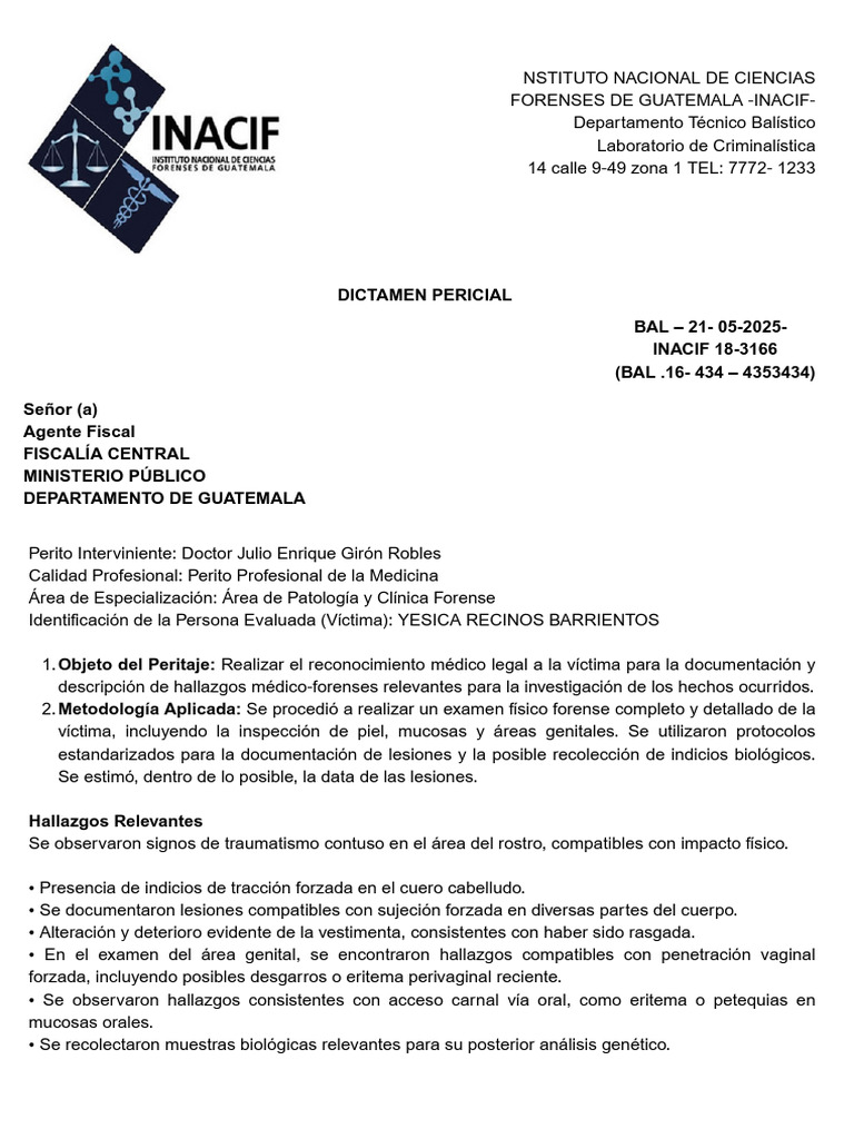 Dictamen Médico Forense de Agresión | PDF | Ciencia forense | Medicina
