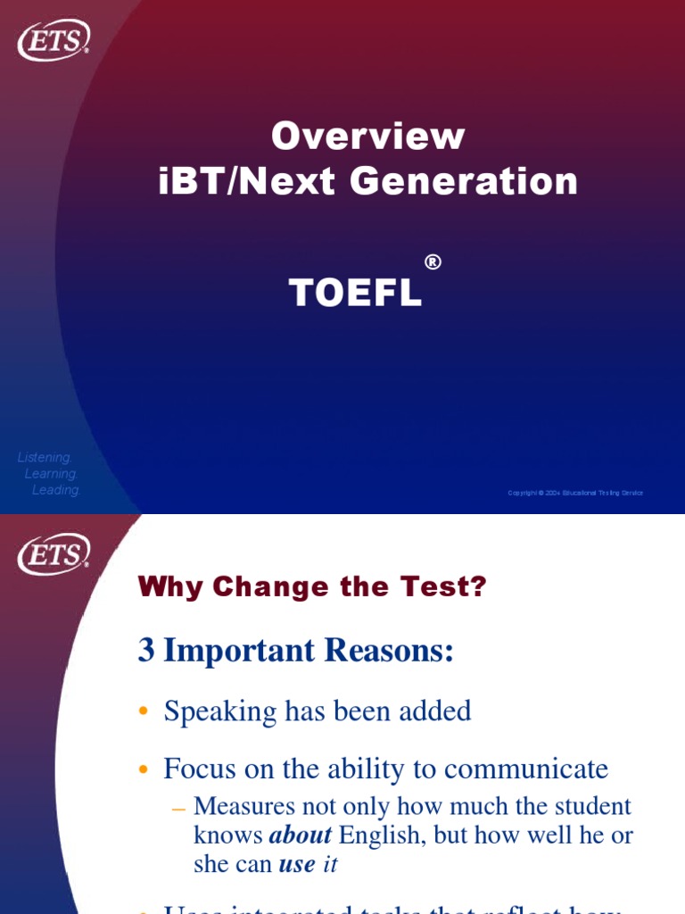 Ibt TOEFL Overview | PDF | Test Of English As A Foreign Language ...