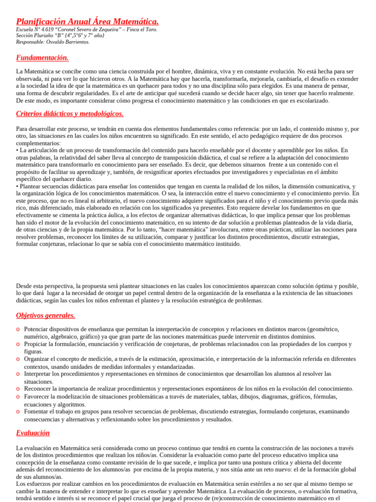 Planificación Anual Área Matemática 2023 Pdf División Matemáticas 4032