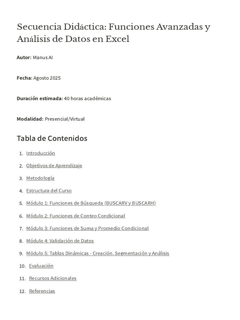 Secuencia Didáctica Funciones Avanzadas y Análisis de Datos en Excel ...