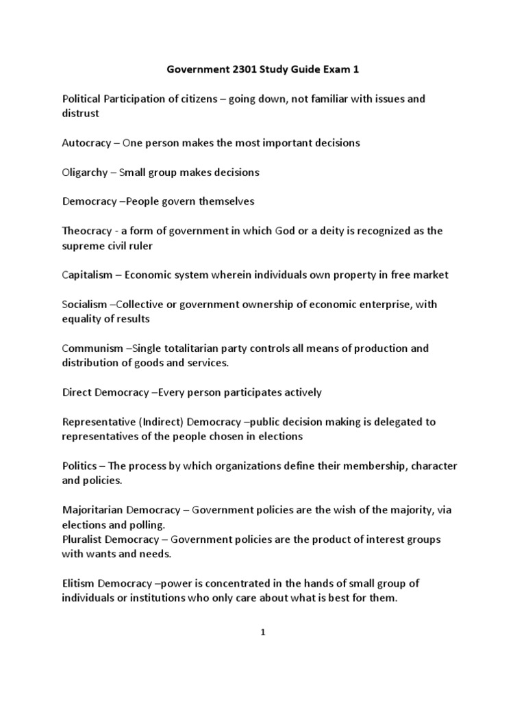 Government 2301 Study Guide Exam 1 | PDF | Presidents Of The United ...