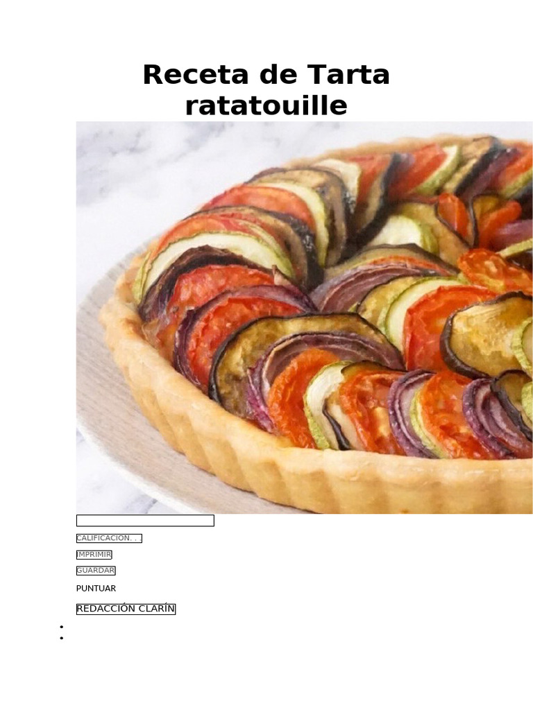 Tarta Salada de Ratatouille Fácil | PDF | Salsa | Cocina mediterranea