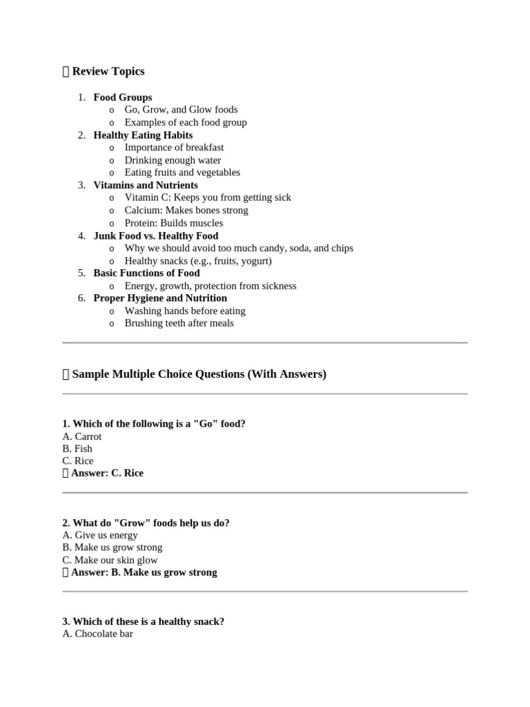 Nutrition Quiz and Healthy Eating Guide | PDF | Foods | Meal
