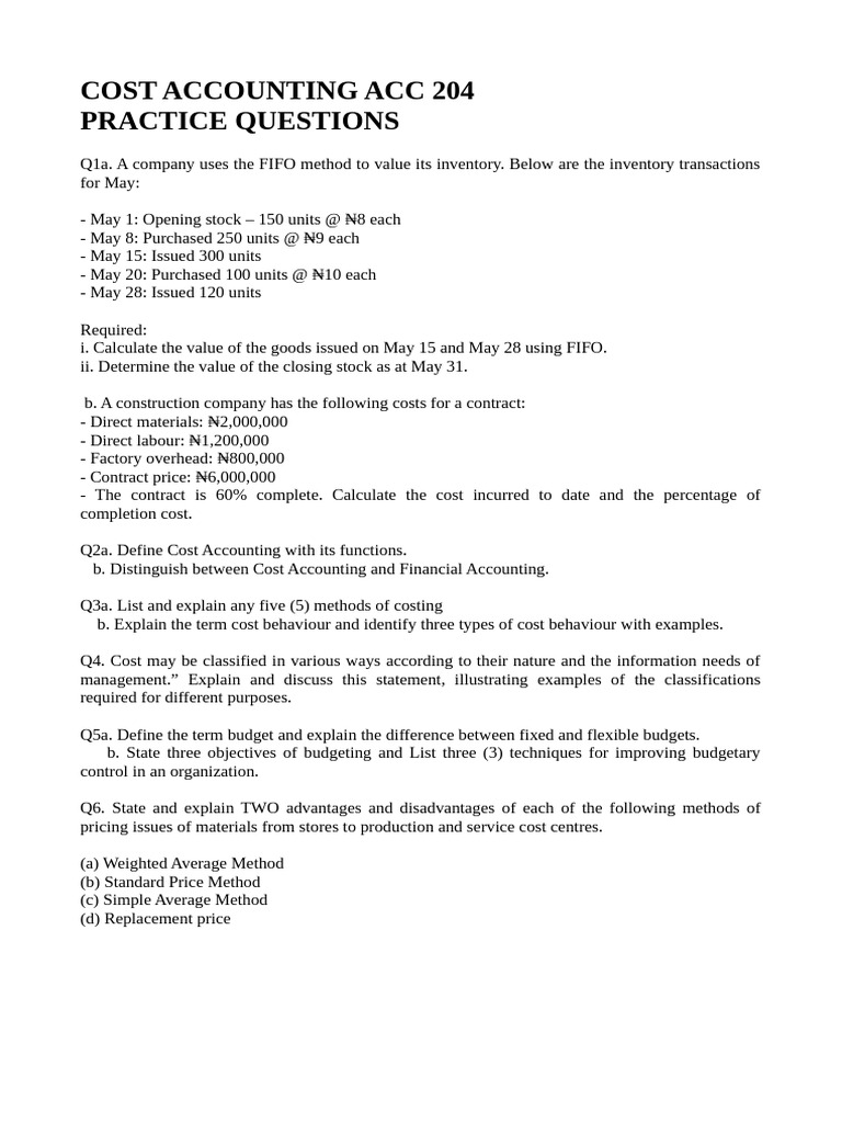 ACC 204 Cost Accounting Practice Guide | PDF | Budget | Cost Accounting