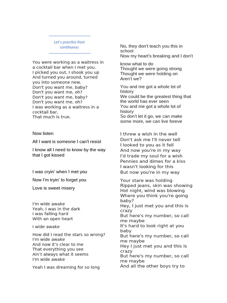 Songs for Practicing Past Tenses | PDF