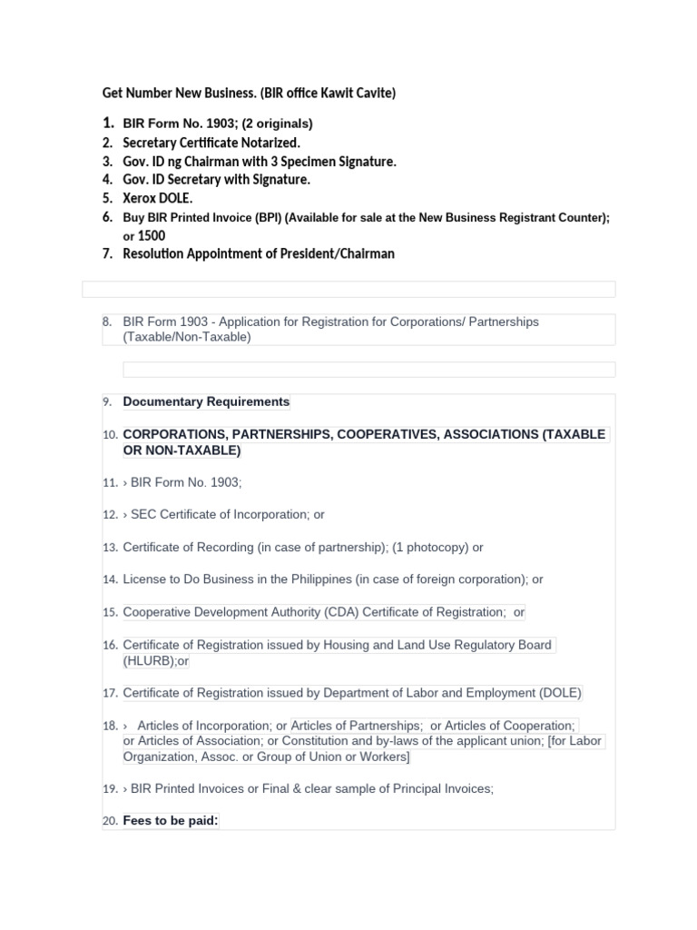BIR Registration Requirements Guide | PDF