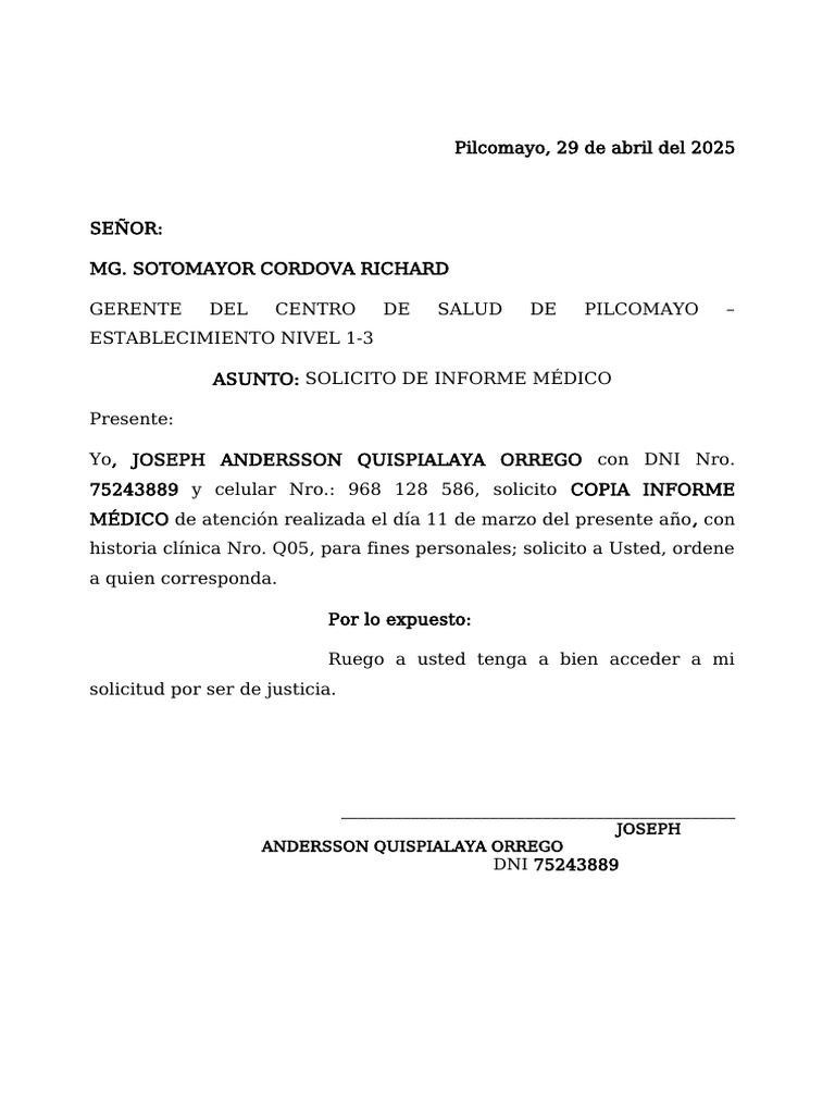 Solicito de Informe Médico | PDF