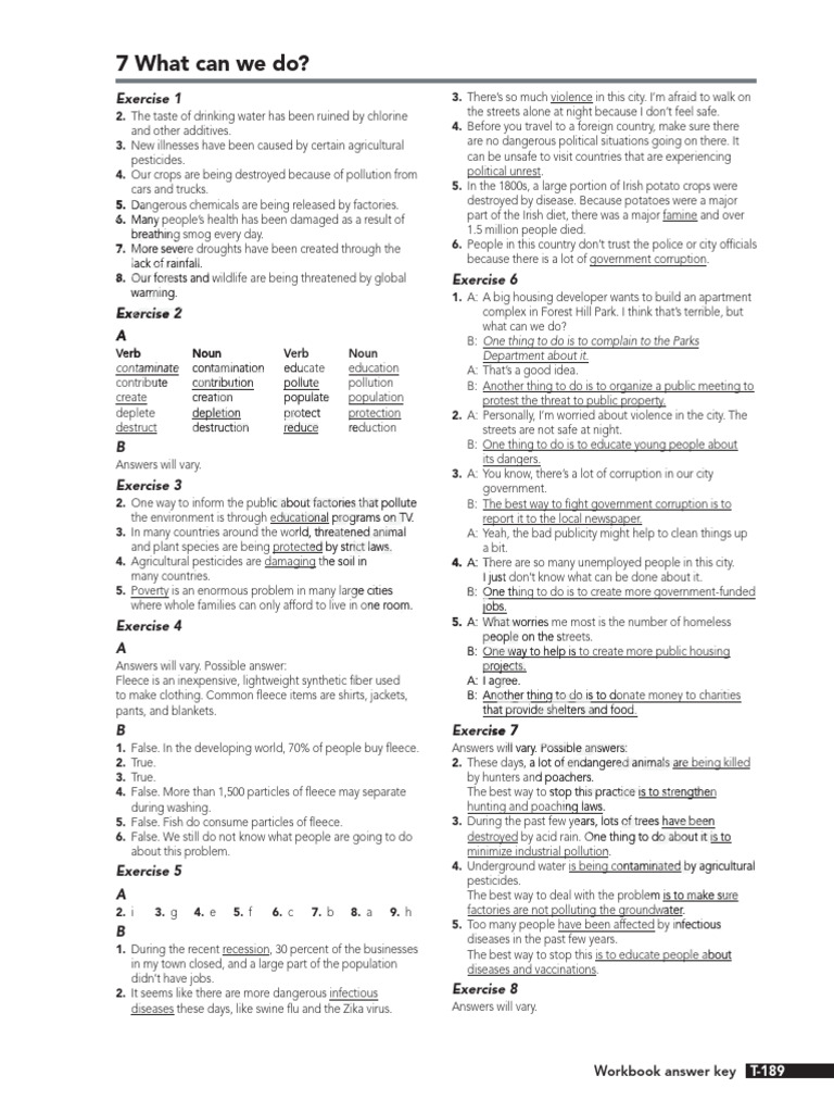 Interchange Level 3 Intermediate A Unit 7 and 8 Workbook Answer Keys | PDF | Natural Environment ...