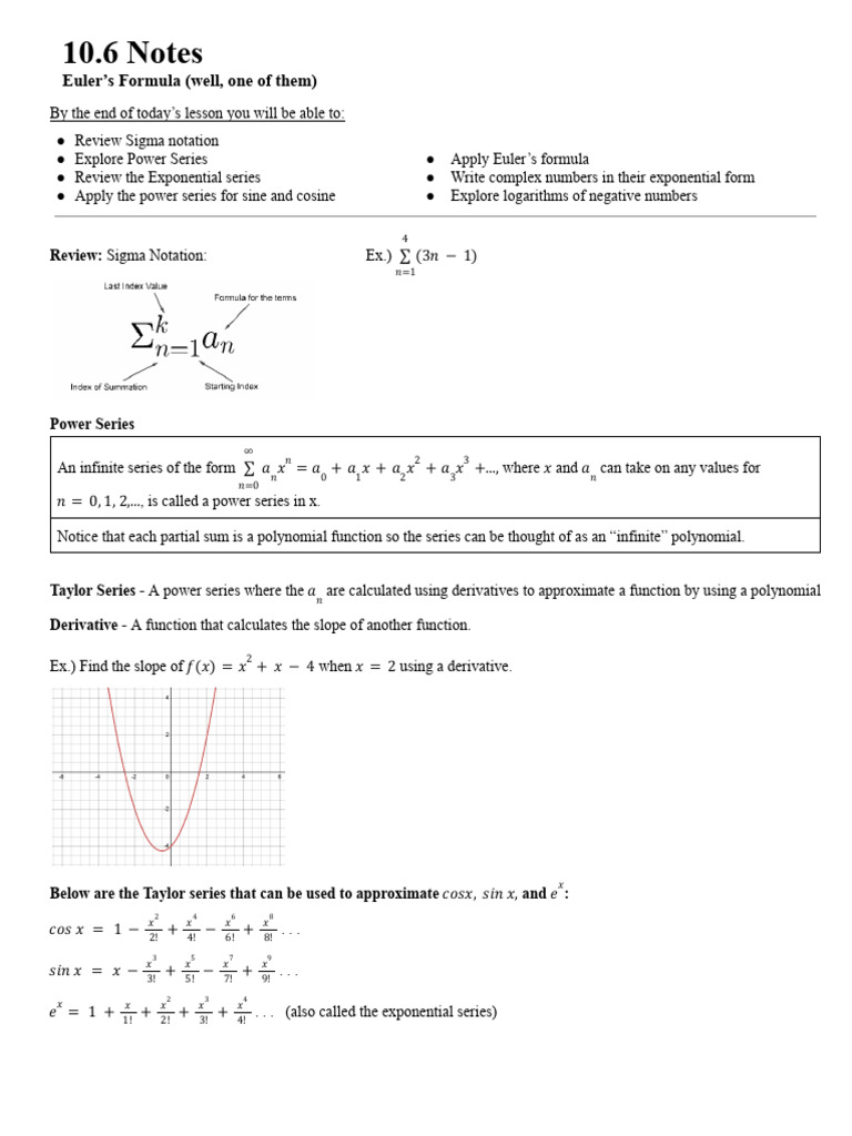 Precalc 10 6 Notes Pdf Power Series Exponential Function