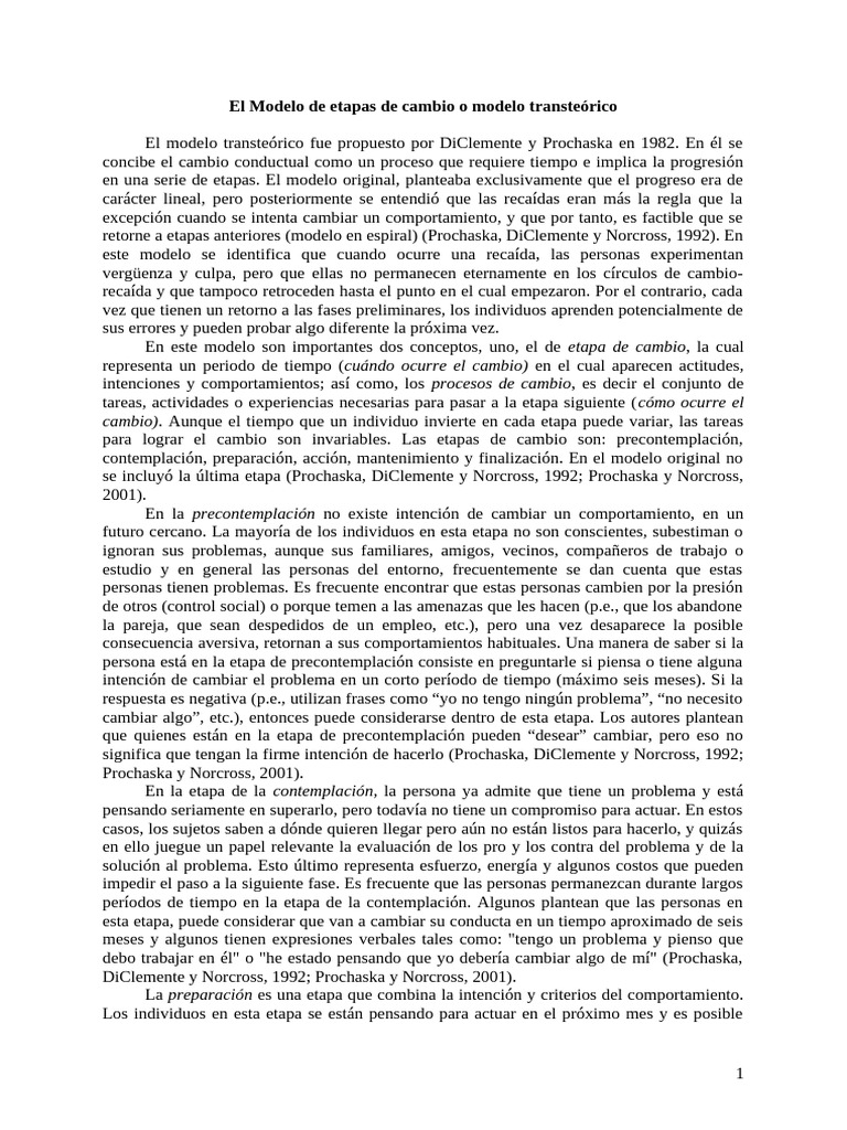 Modelo de etapas de cambio de Prochaska | PDF | Comportamiento ...