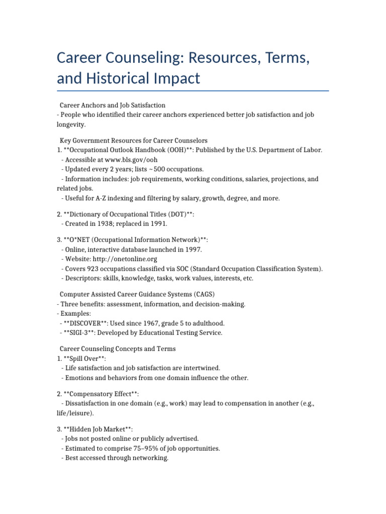 Career Counseling Resources and Terms | PDF