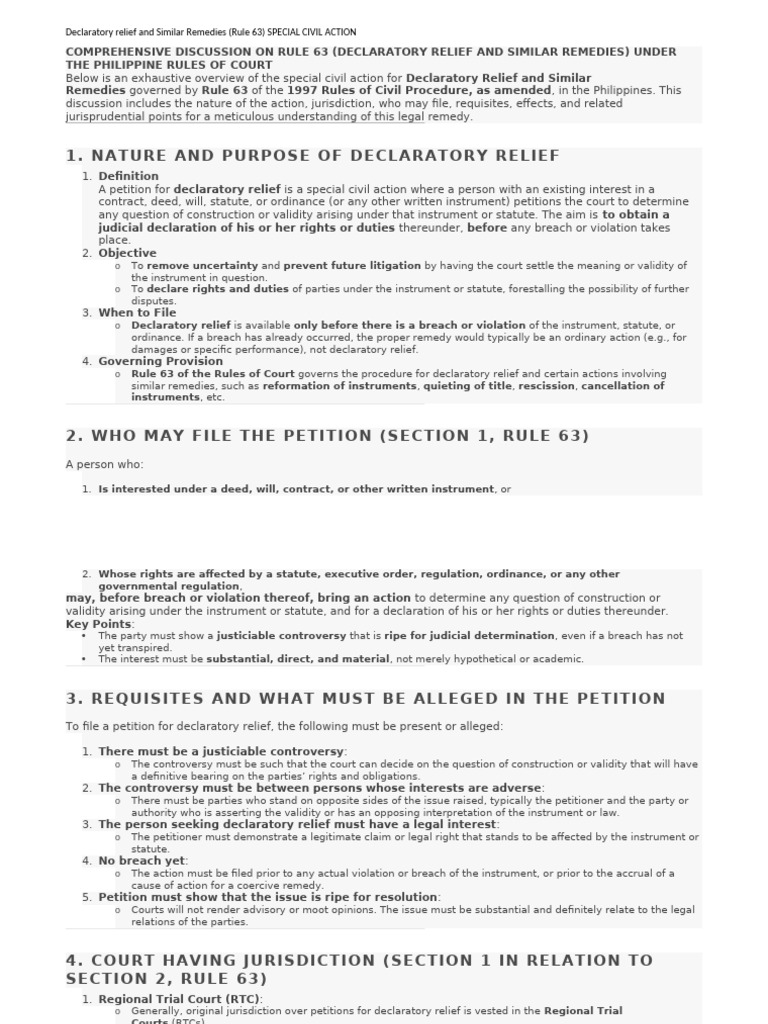 Rule 63: Declaratory Relief Overview | PDF | Legal Remedy | Declaratory ...