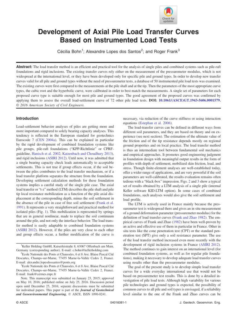 Axial Pile Load Transfer Curve Development | PDF | Geotechnical ...