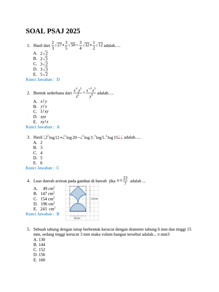 Naskah Soal Usp Matematika 2025 | PDF