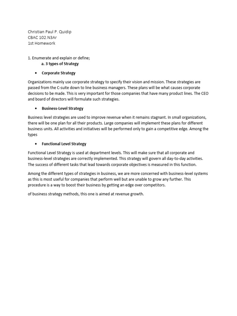 Quidip 1st Homework CBAC 102.N3Ar | PDF | Strategic Management | Decision Making