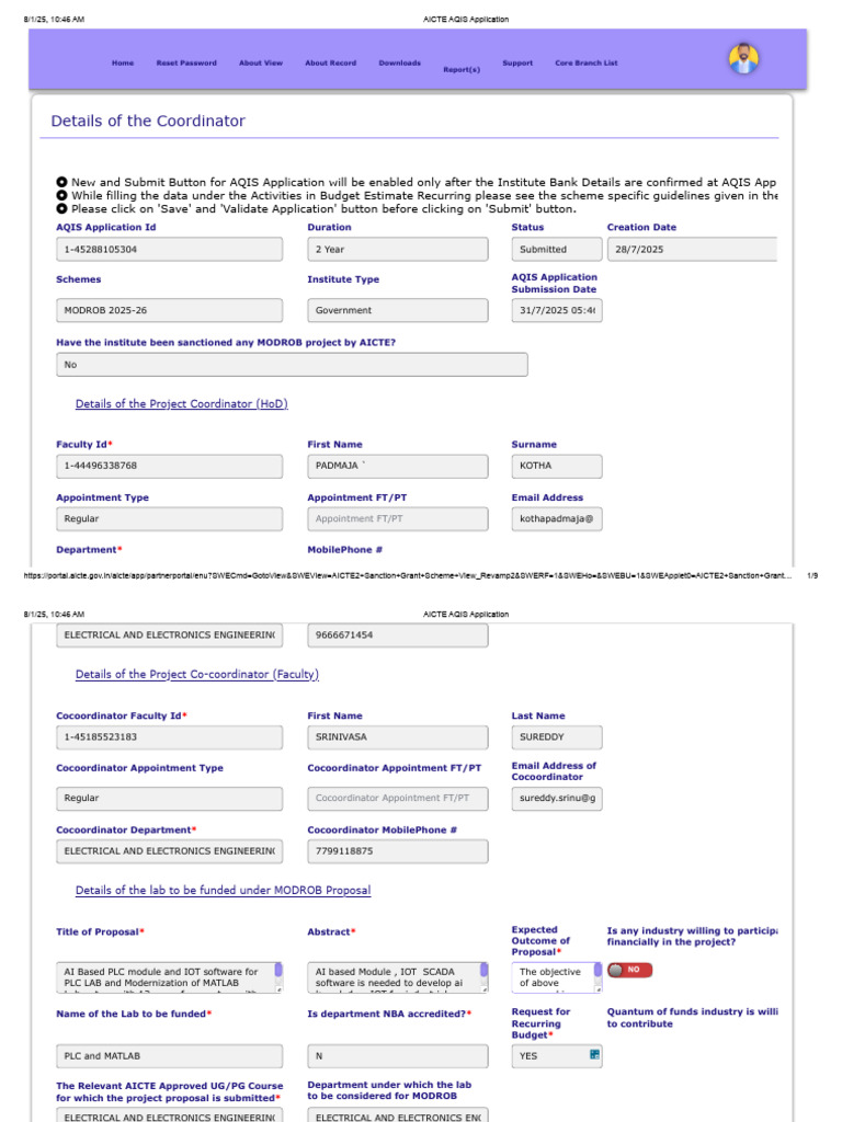 AICTE AQIS Application 1-45288105304 | PDF | Programmable Logic ...