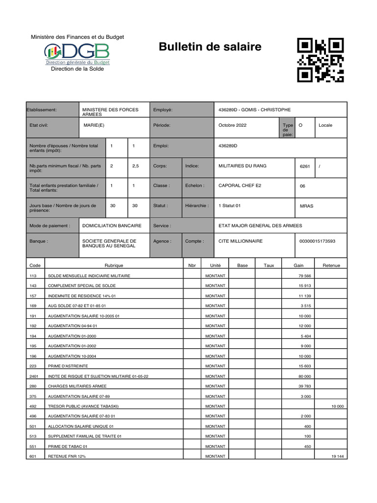 Bulletin de salaire militaire 2022 | PDF | Rang militaire ...