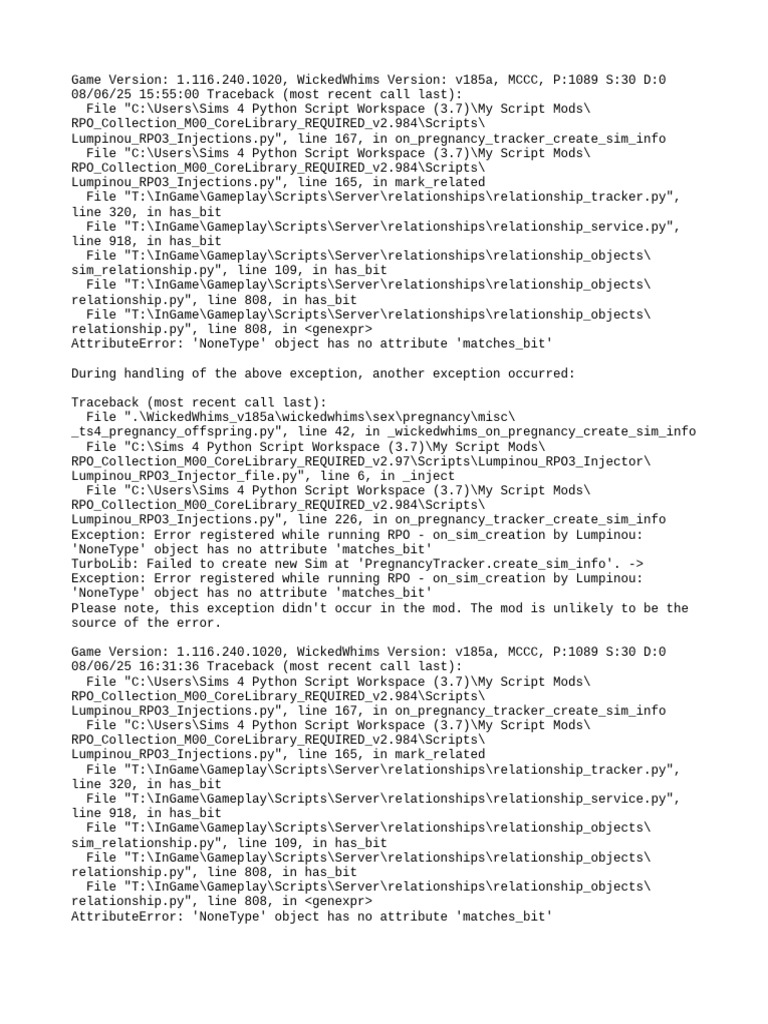 WickedWhims_v185a_Exception | PDF | Python (Programming Language) | Gaming