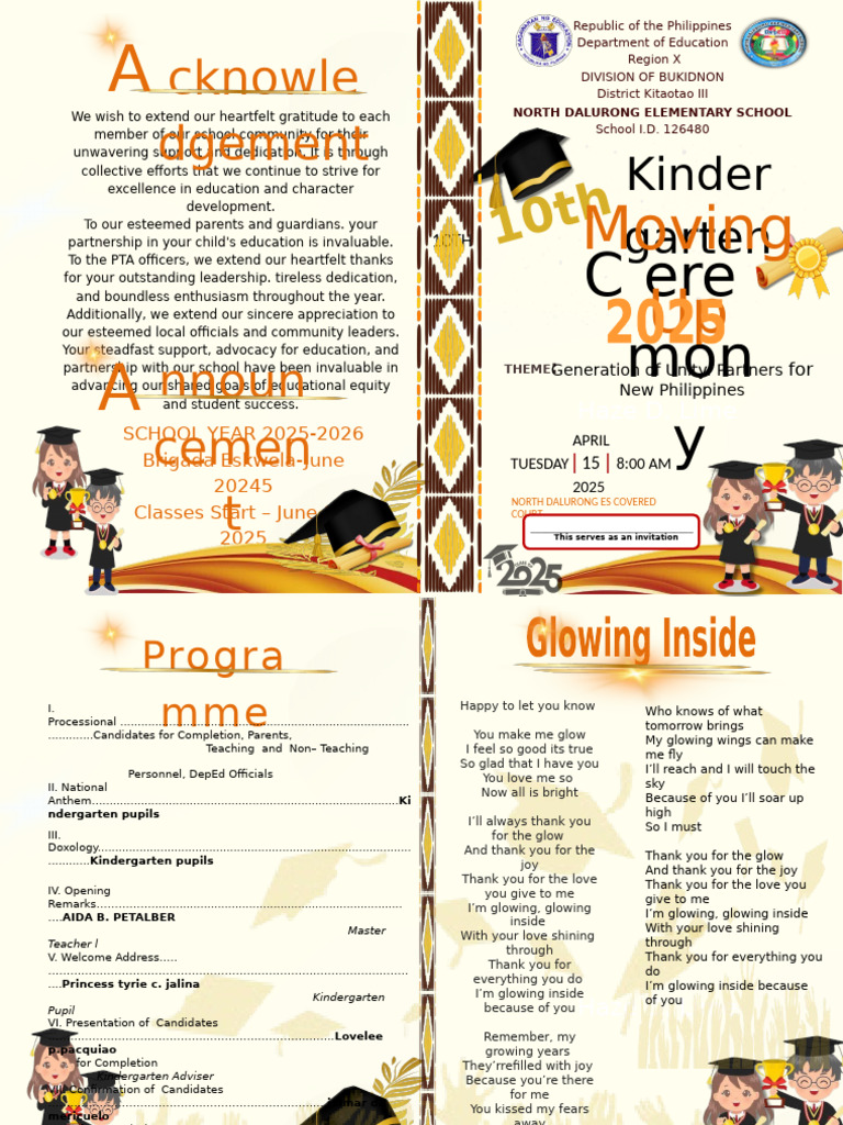 Kindergarten Moving Up Ceremony 2025 | PDF | Cognition | Learning