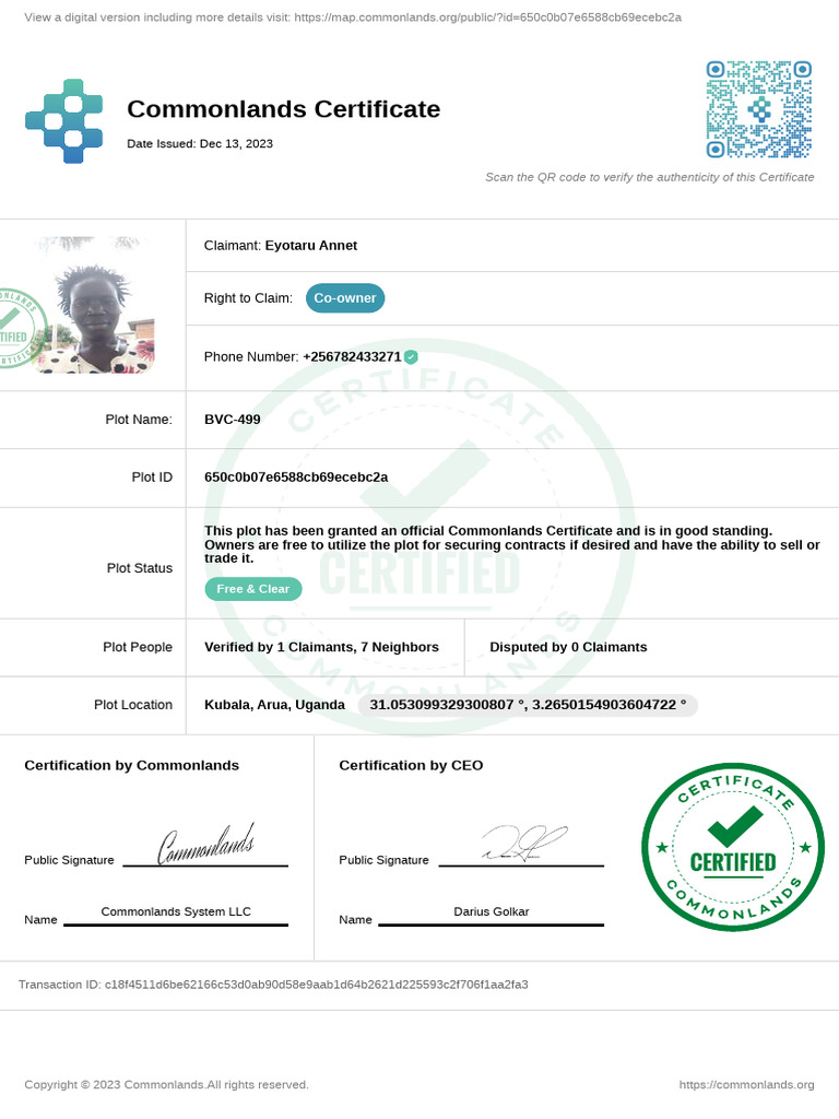 Commonlands Certificate for BVC-499 | PDF