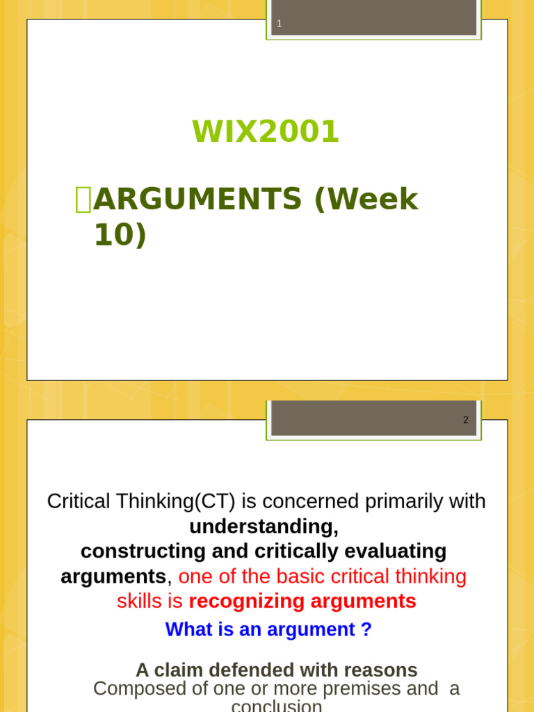 W10 - CT - Analyzing and Evaluating Arguments | PDF | Argument | Logic