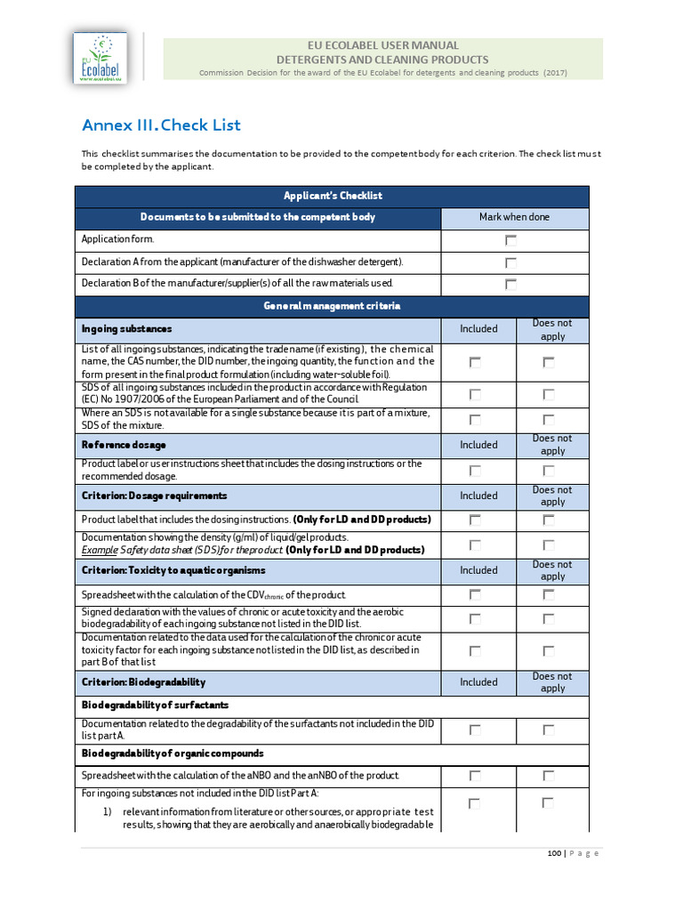 Checklist - Annex III - HDD v2 | PDF | Chemistry