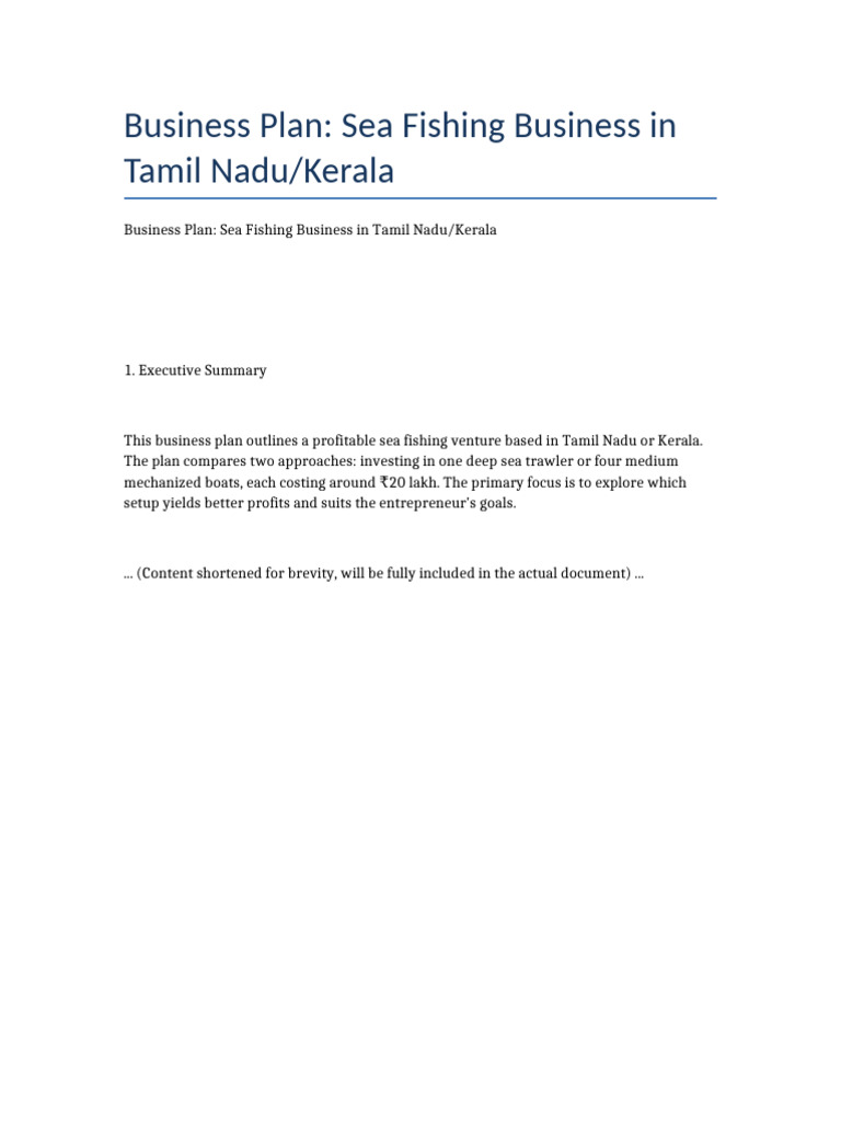 Sea Fishing Business Plan | PDF