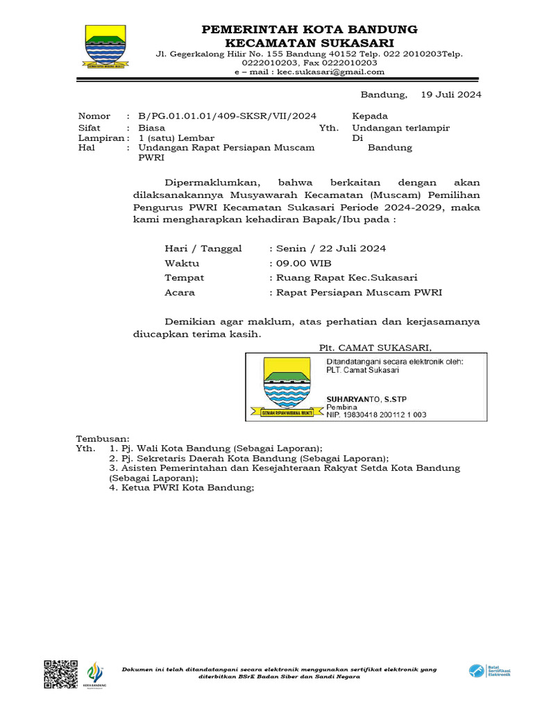 Undangan Rapat Muscam PWRI 2024 | PDF