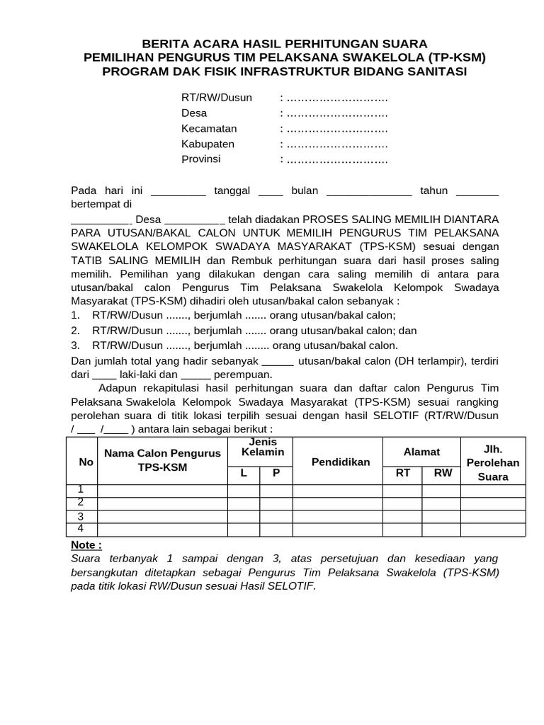 Berita Acara Hasil Perhitungan Suara | PDF