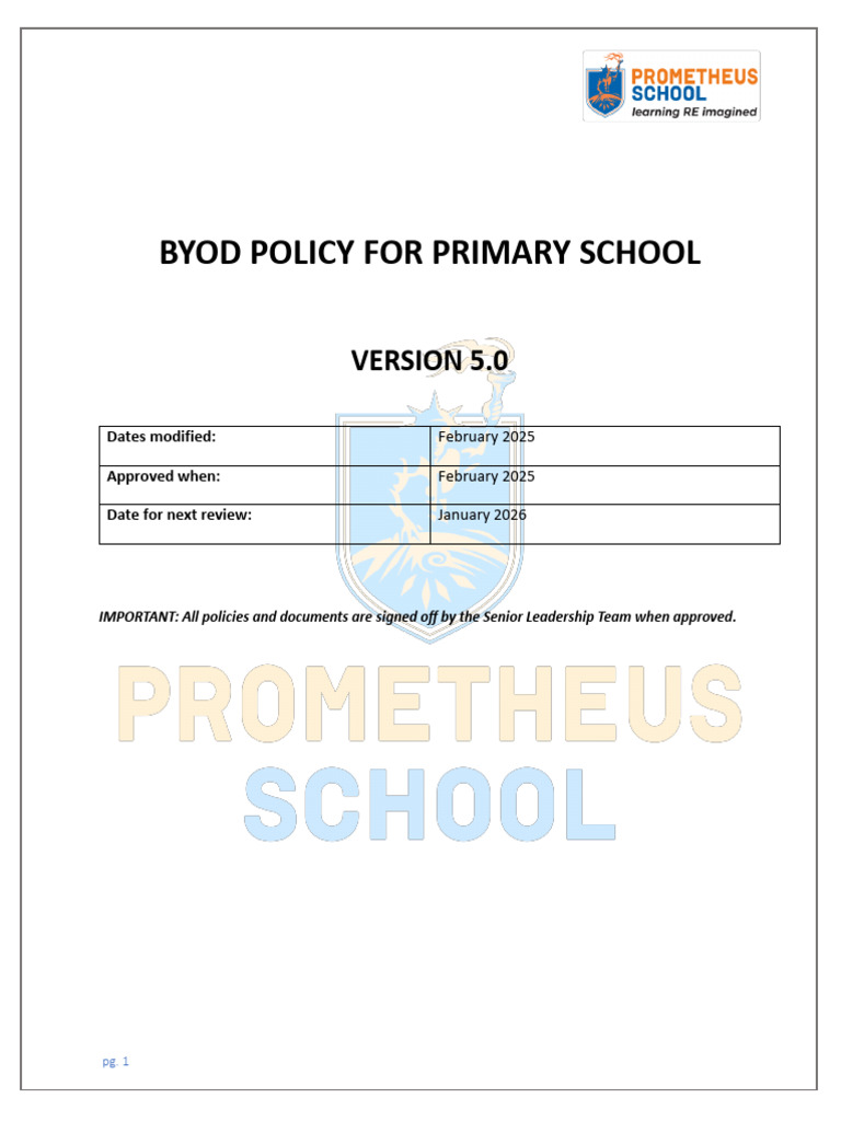BYOD Policy for Primary School 2025 | PDF | Malware | Internet