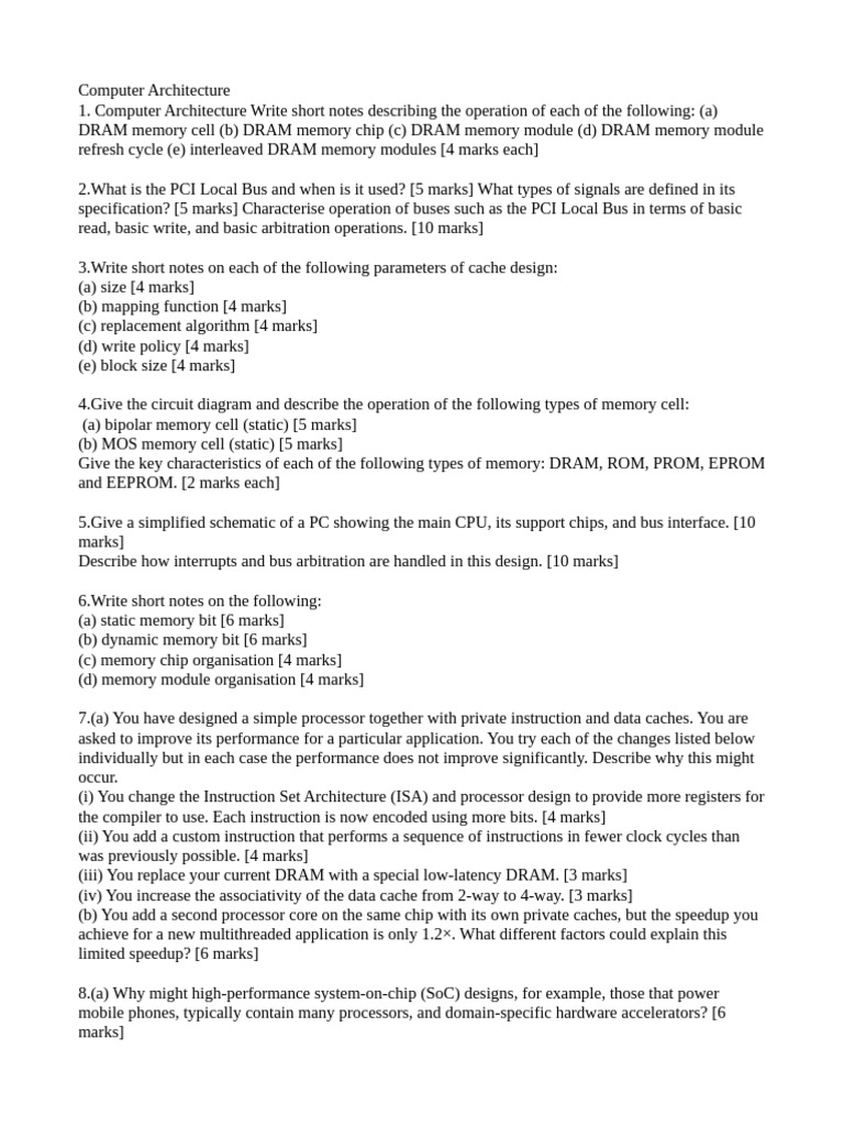 Examination Comp Arch | PDF | Computer Memory | Cpu Cache