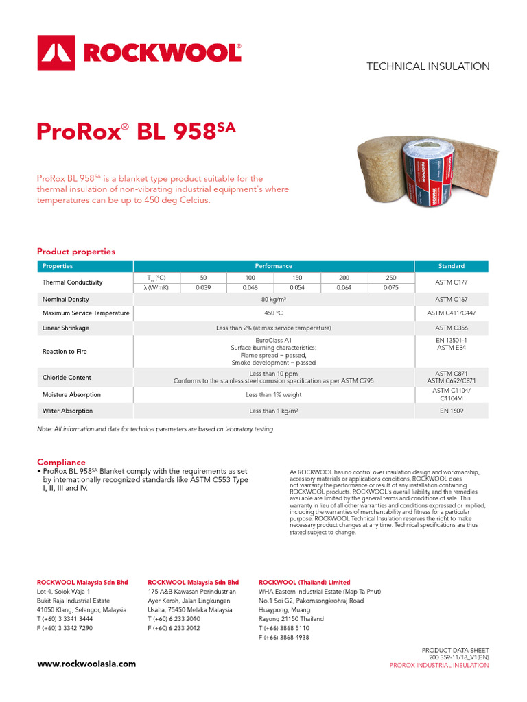 ProRox BL 958SA Technical Insulation | PDF | Thermal Insulation | Materials