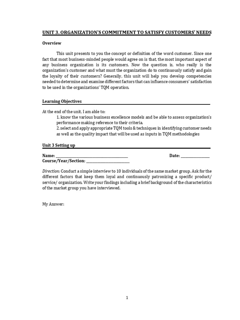 TQM Module Unit 3 2nd Sem 2021 2022 | PDF | Customer Satisfaction ...