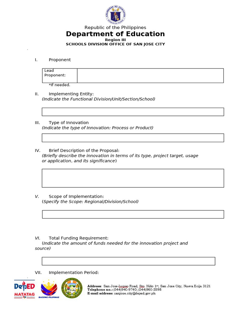 Annex 4 Innovation Project Proposal Template | PDF | Innovation | Scope (Computer Science)