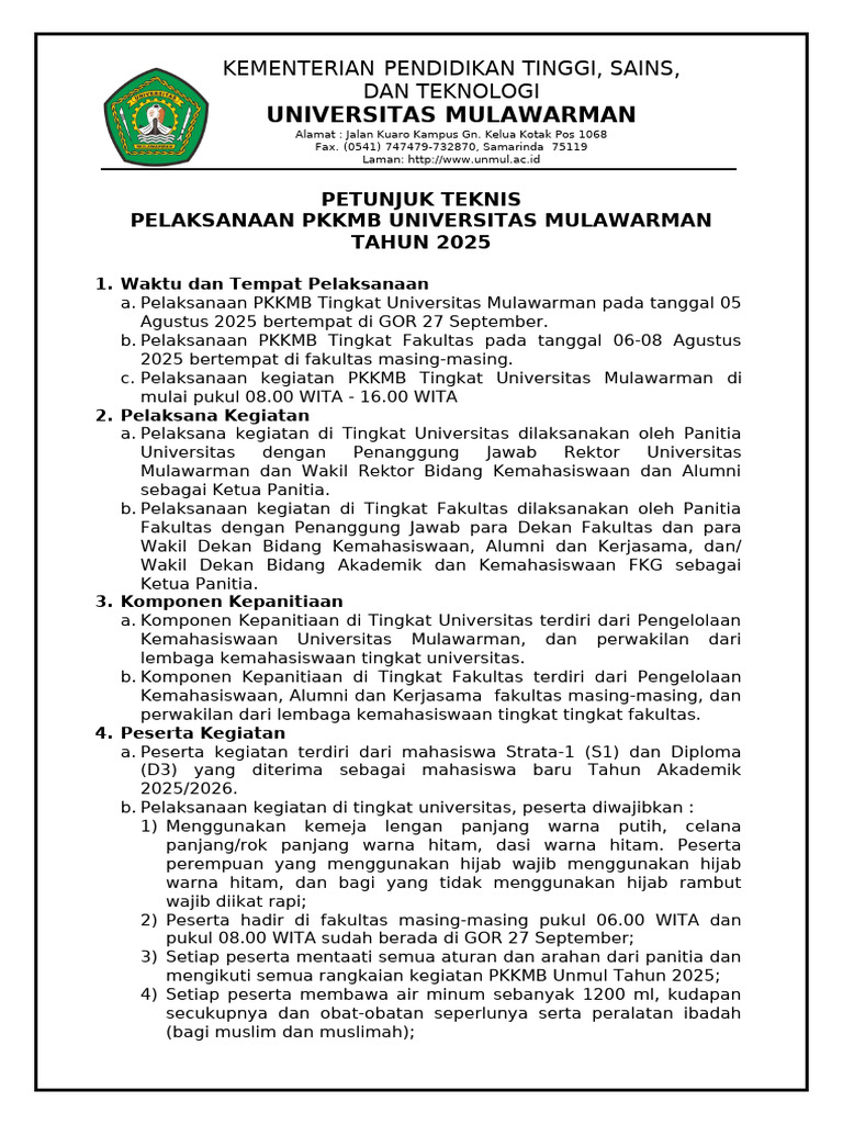 Jadwal PKKMB Unmul 2025 | PDF