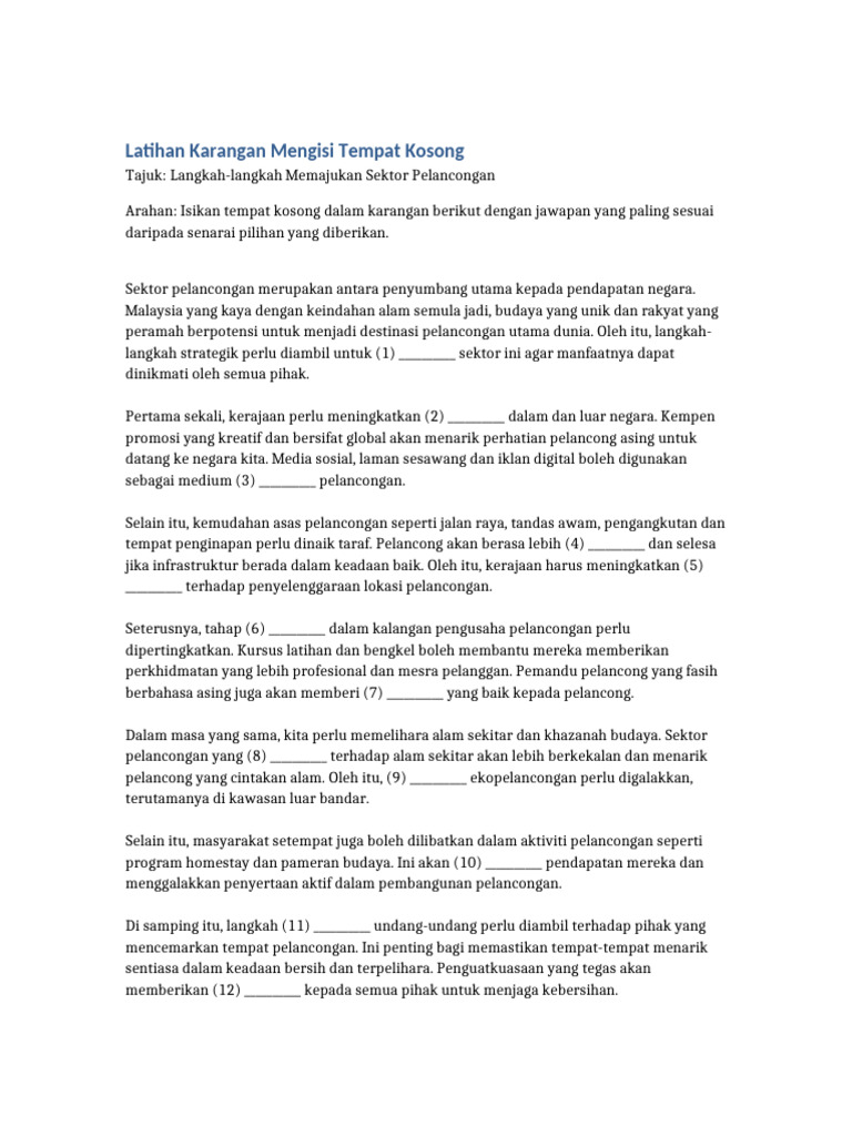 Karangan Pelancongan Langkah Memajukan Pdf
