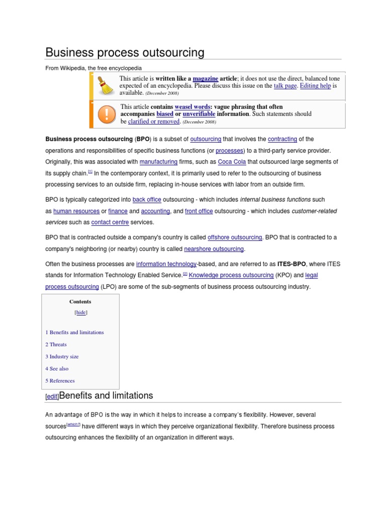 BPO: Benefits, Risks, and Industry Size | PDF | Business Process ...