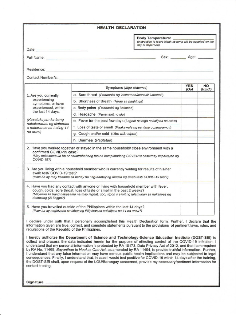 Health Declaration | PDF