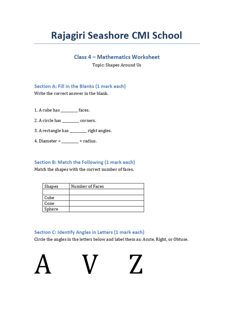 Class 4 Math Worksheet: Shapes | PDF