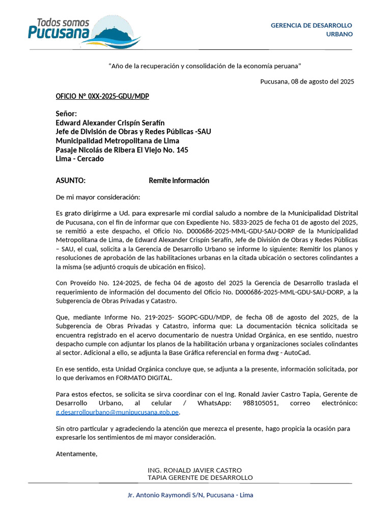 Oficio Remite Información | PDF