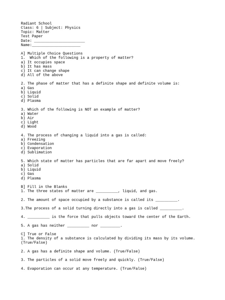 Physics Lesson 1 Matter | PDF