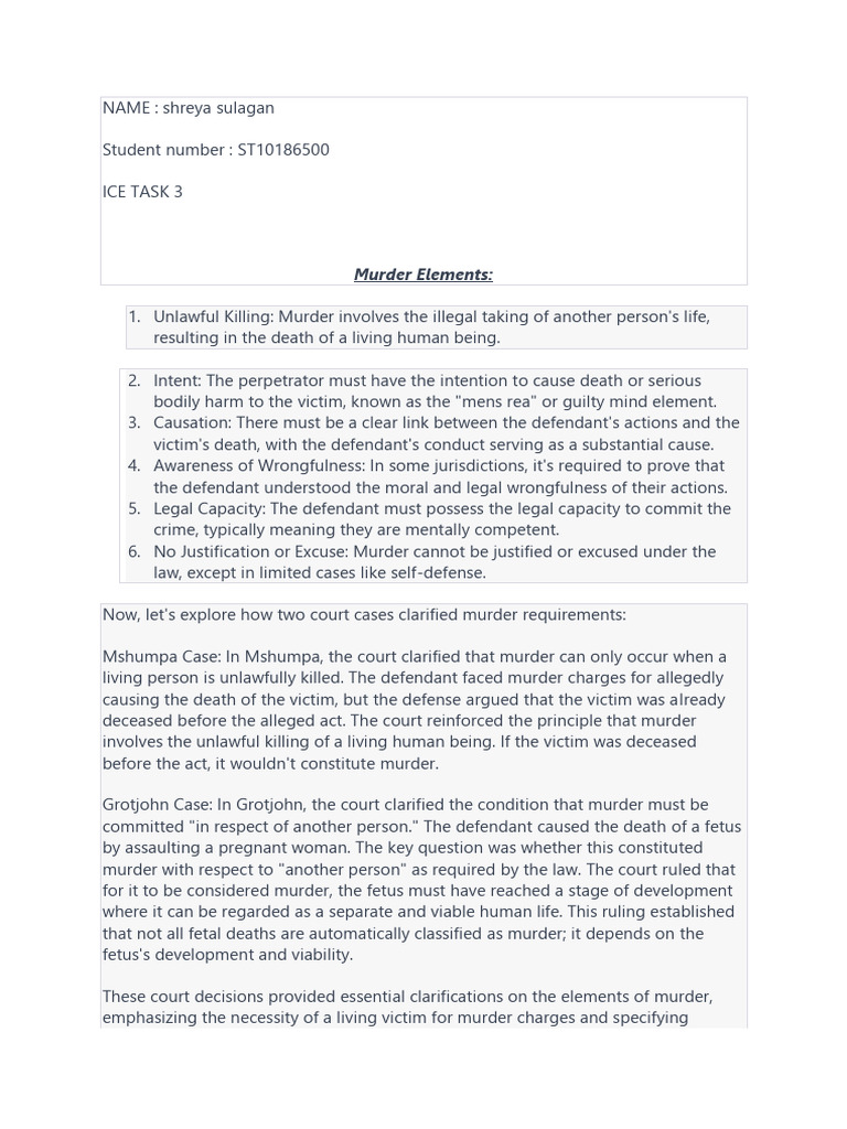 ICE TASK 3 Murder Elements | PDF