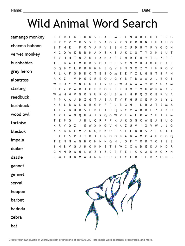 Wild Animal Word Search 10e438 631b5459 | PDF | Games Of Mental Skill ...