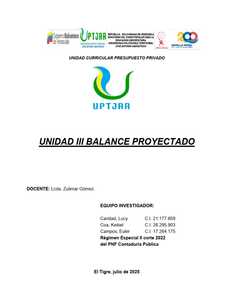 Presupuesto Privado. Unidad III. Balance Proyectado. | PDF | Hoja de ...