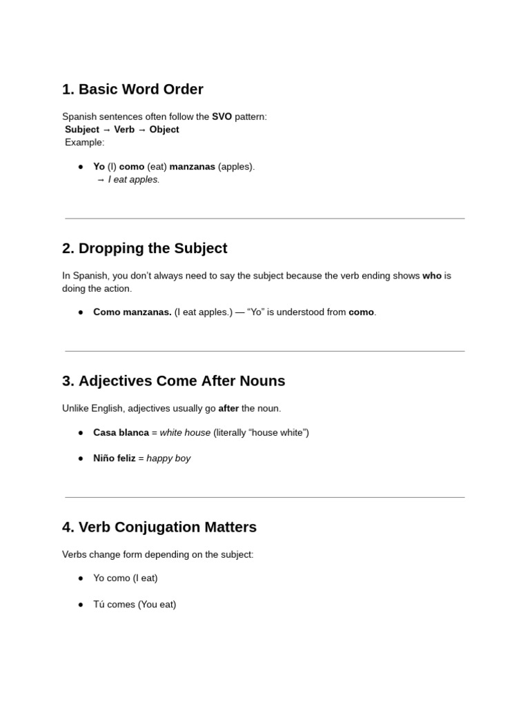 Spanish Sentence Structure | PDF