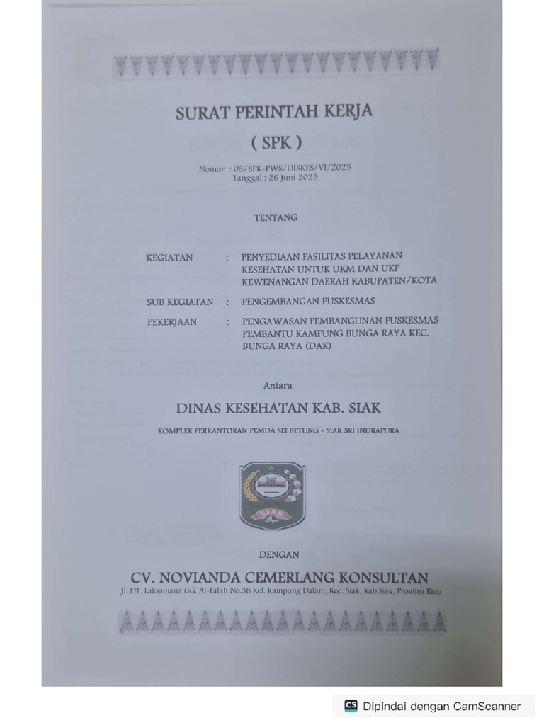 Kontrak PWS Kp. Bunga Raya (DAK) | PDF